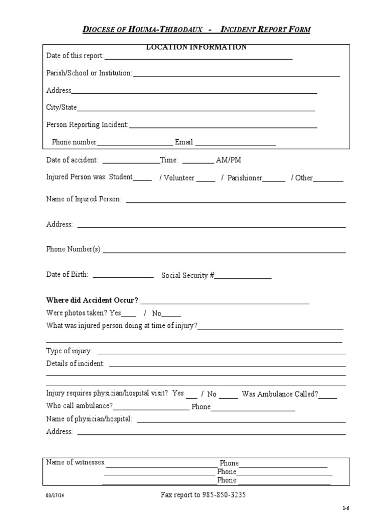 Report of Accident Incident Form | PDF
