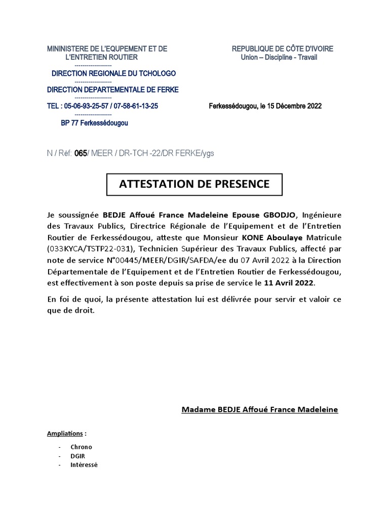 Attestation de Presence Decembre | PDF | Ordinateurs