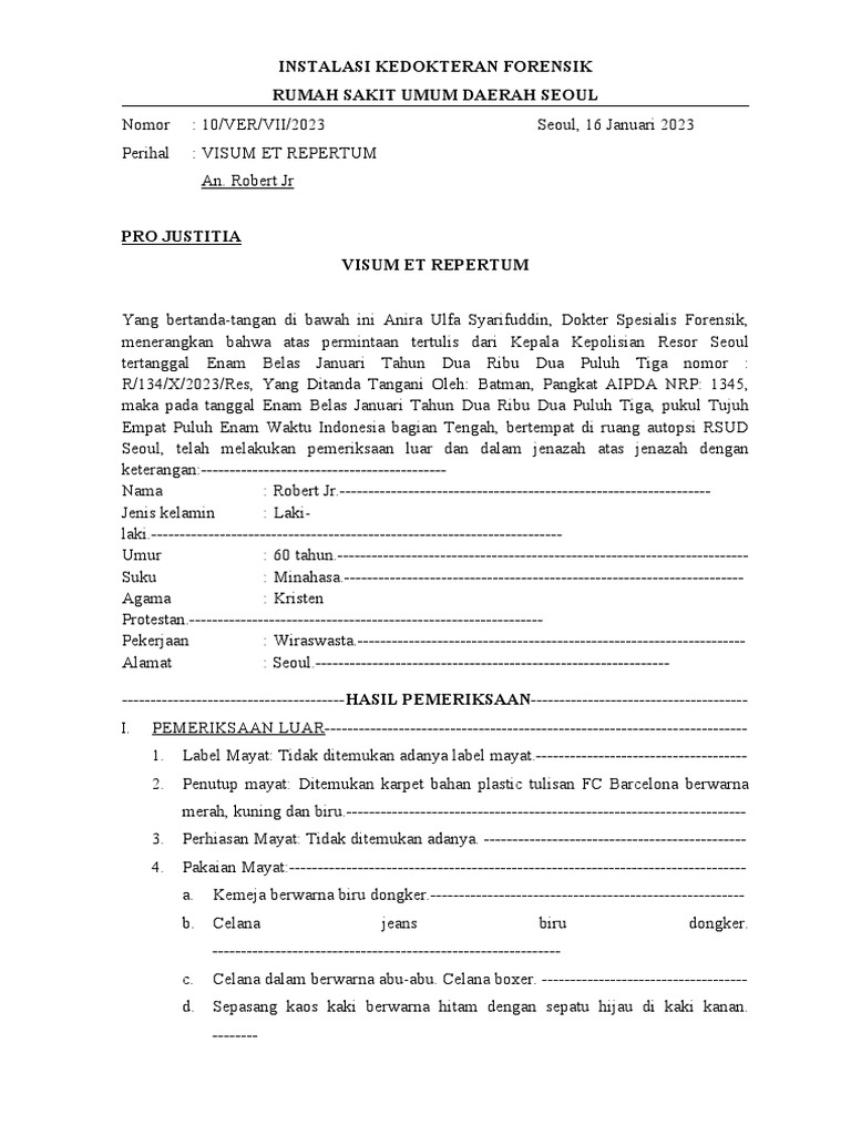 Contoh Visum Luka Memar Forensik | PDF