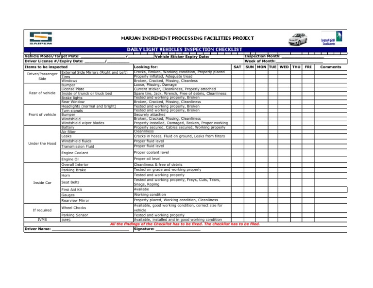 Vehicle Checklist | PDF | Vehicles | Land Vehicles