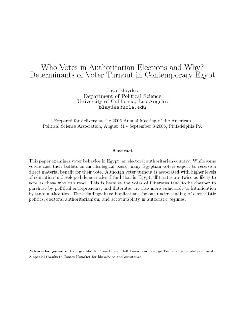 Who Votes in Authoritarian Elections and | Download Free PDF | Voting ...