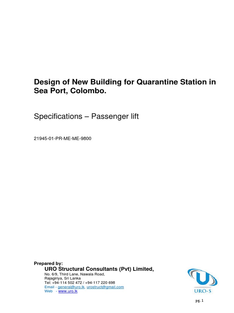 Specifications for 750kg passenger lift | PDF | Elevator | Door