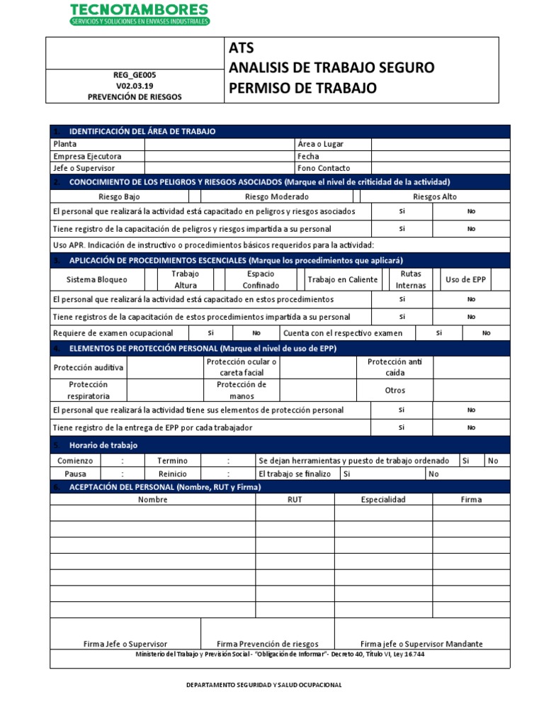 ATS Análisis de Trabajo Seguro | PDF | Seguridad y salud ocupacional