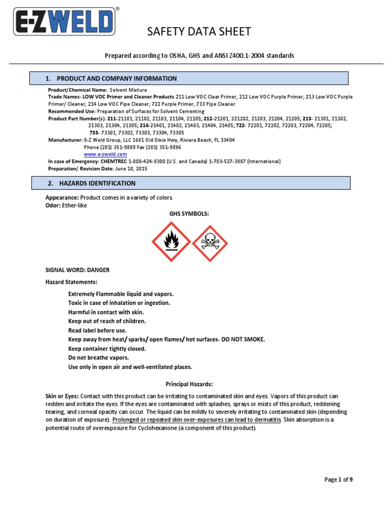 SDS-Purple-Primer-722 and PVC Cleaner 733 | PDF | Firefighting | Fires