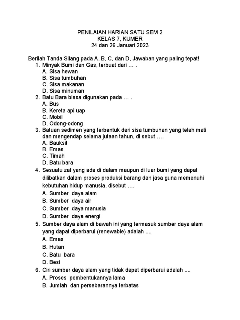 Soal Kelas 7 Sem 2 Sda Dan Kemaritiman | PDF
