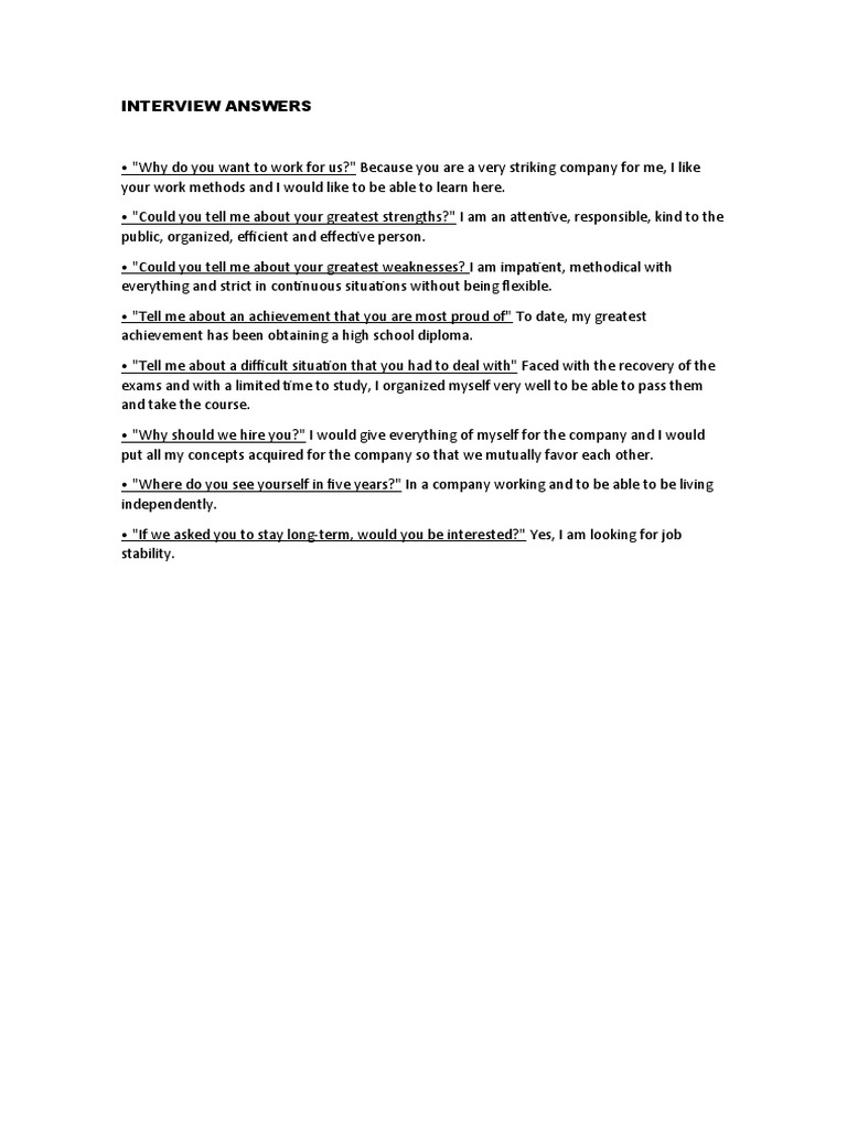 Interview Answers Pdf