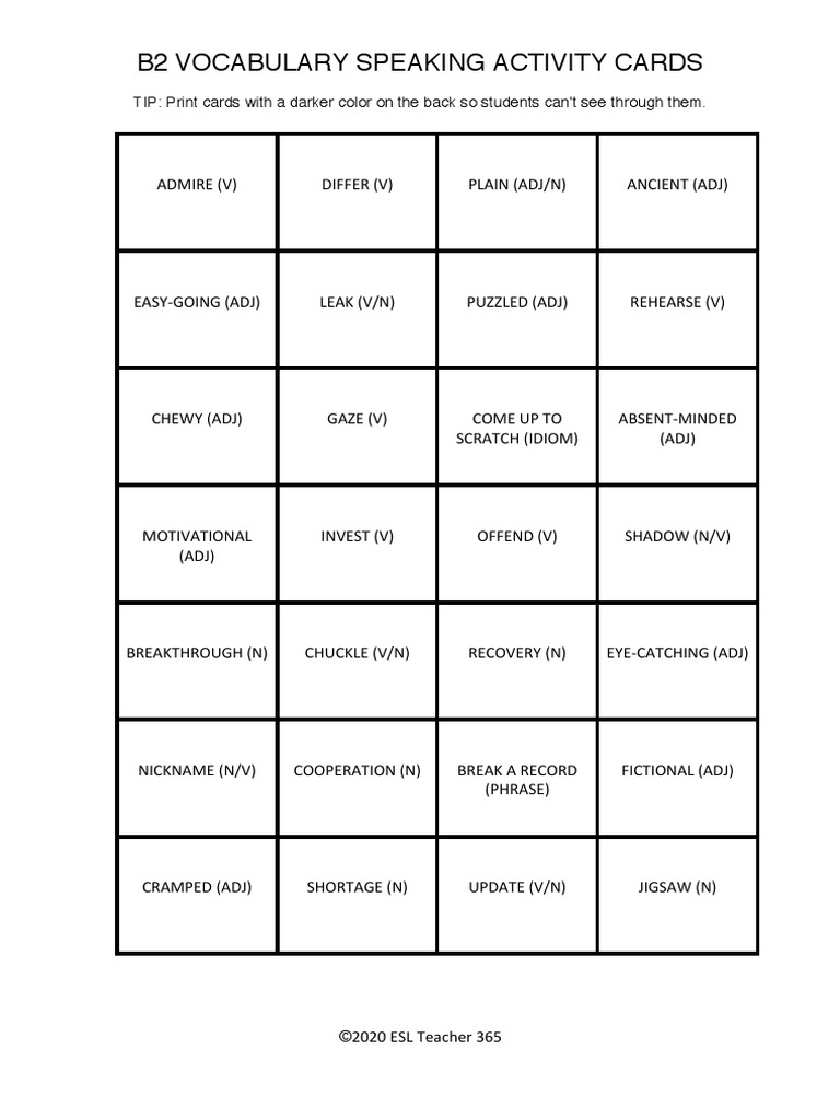 ESLTeacher 365 B2 Vocabulary Cards | PDF