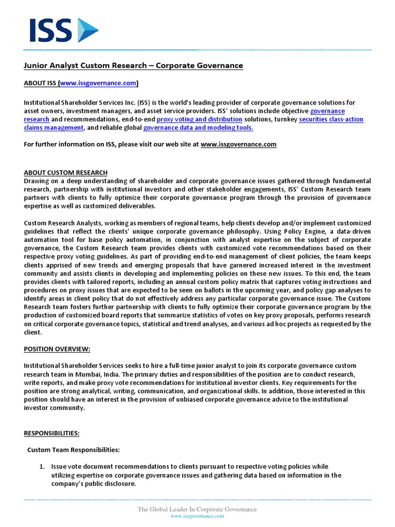 ISS - Job Description | PDF | Corporate Governance | Governance