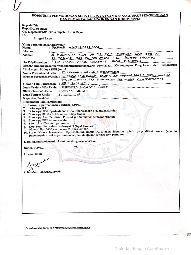 FORMULIR Perizinan | PDF
