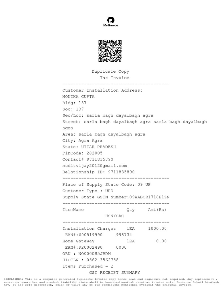 Jio Bill | PDF | Payments | Economies