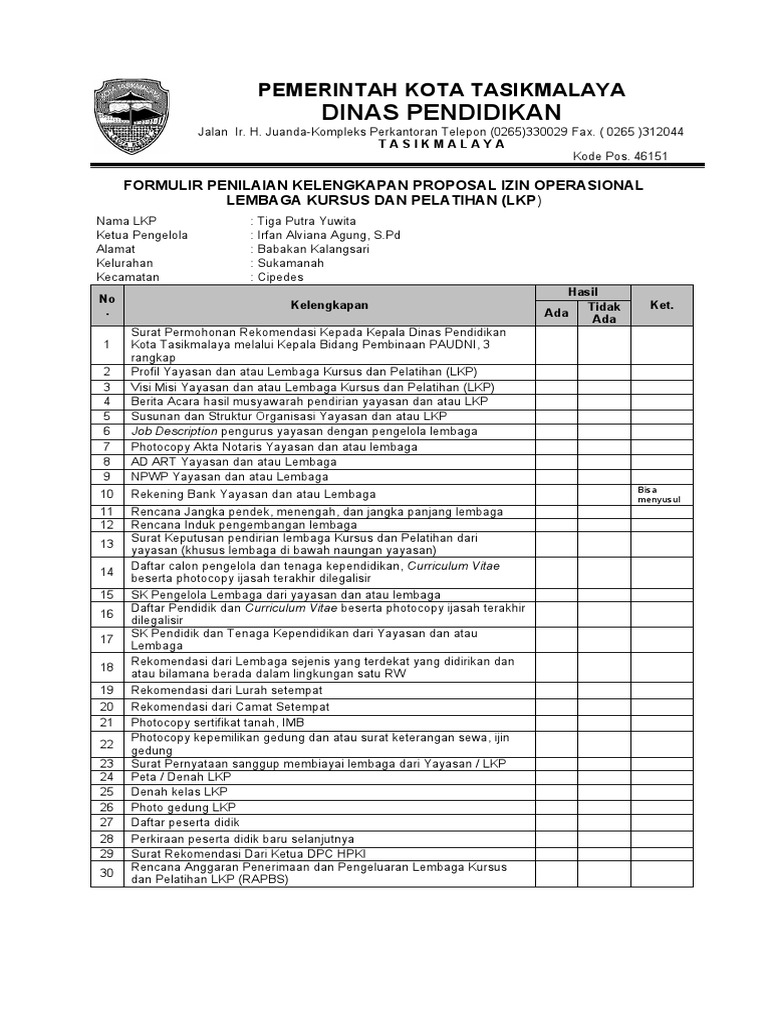 Contoh SYARAT-SYARAT MENDIRIKAN LKP 2021 | PDF