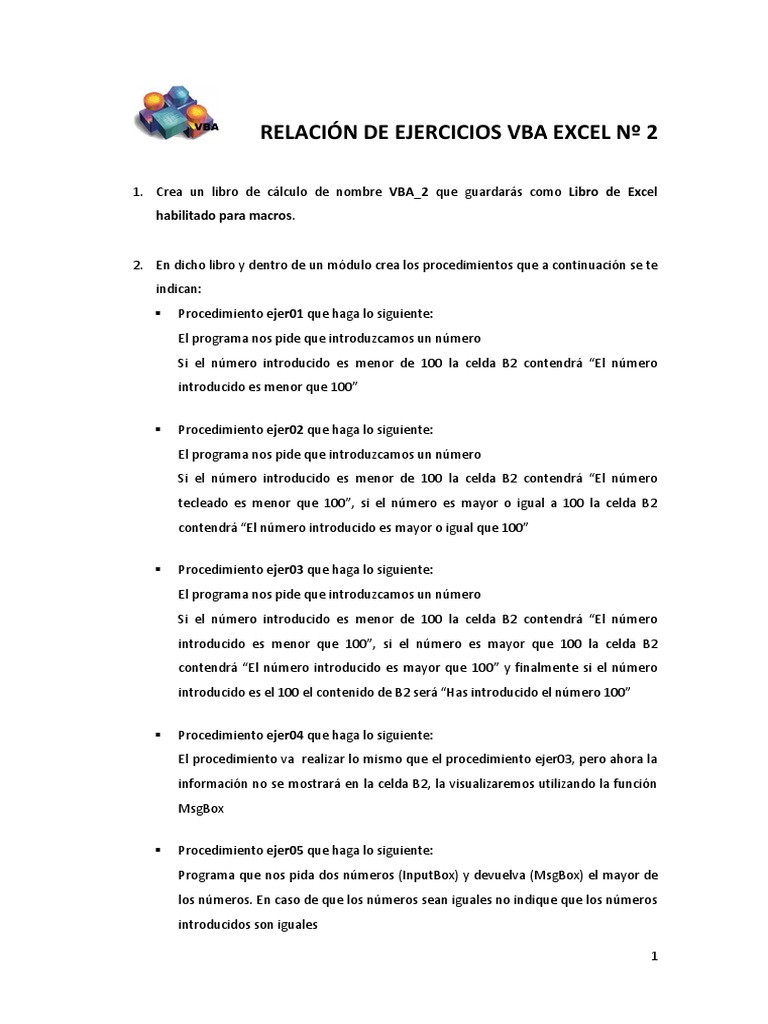 Relación de Ejercicios VBA - 2 | PDF | Microsoft Excel | Informática