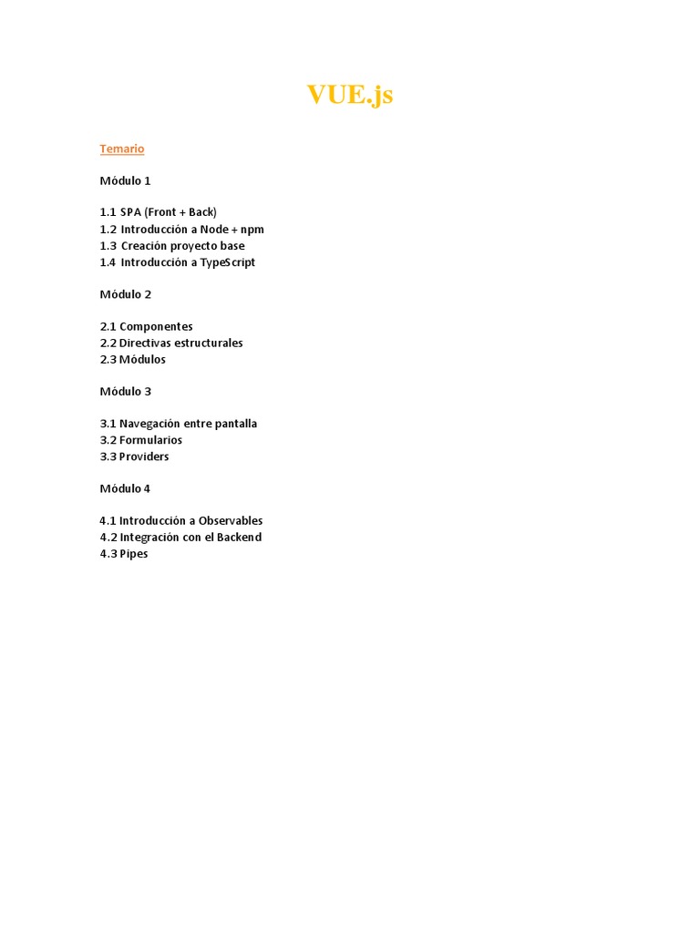 VUE - JS: Temario | PDF