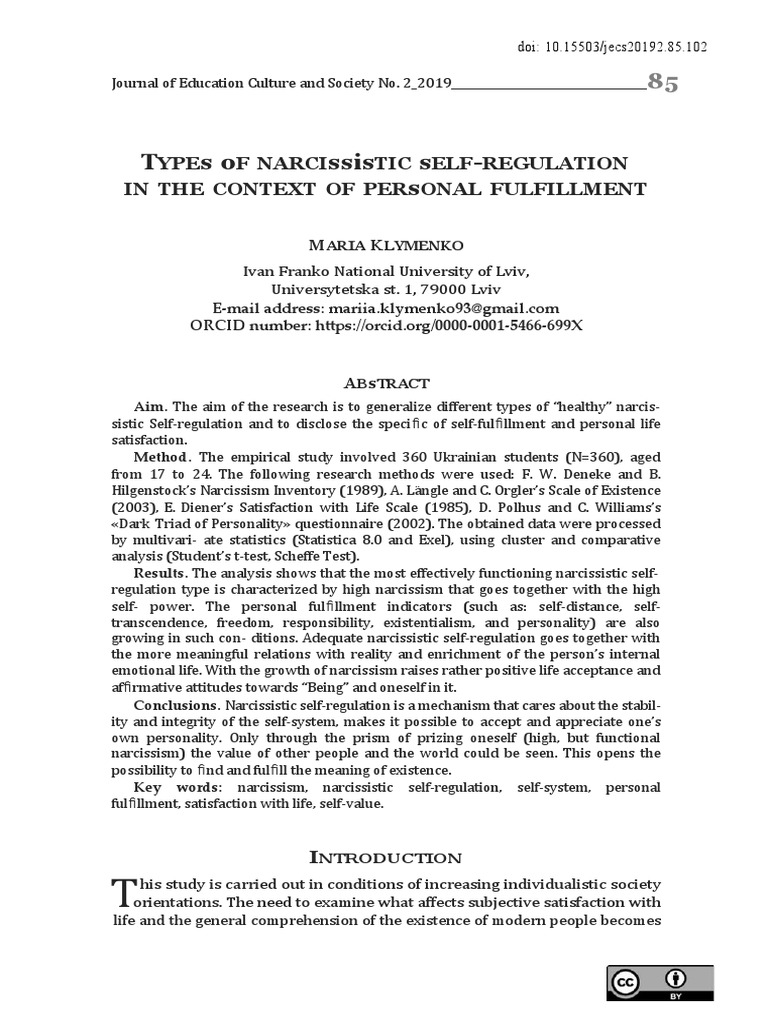 Selfregulation Narsisme | PDF | Narcissism | Dark Triad