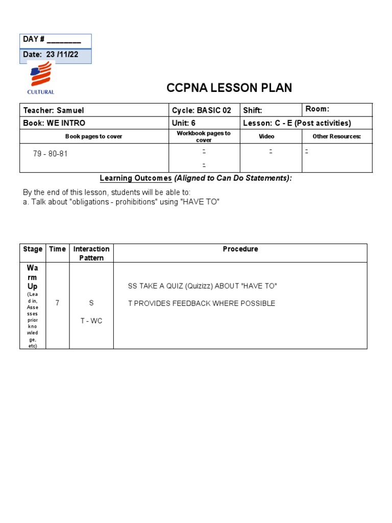 Basic 02 - Unit 6 - Lesson D - Lesson Plan | PDF | Pedagogy | Education ...