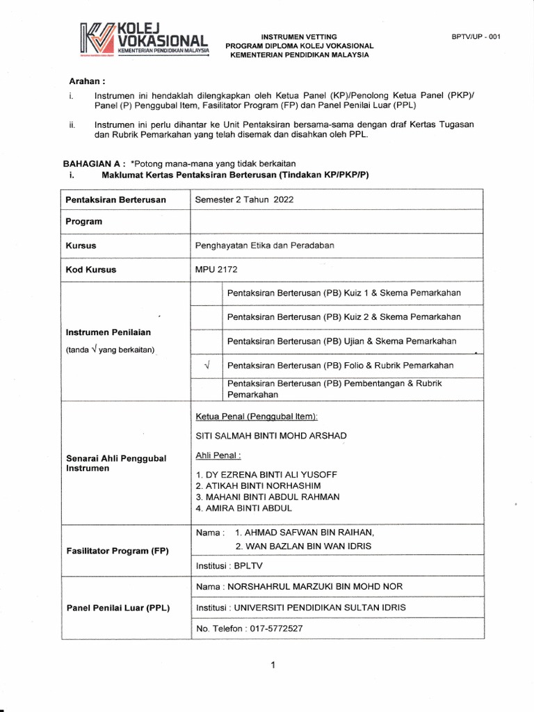 Vetting PB Folio Mpu 2172 | PDF