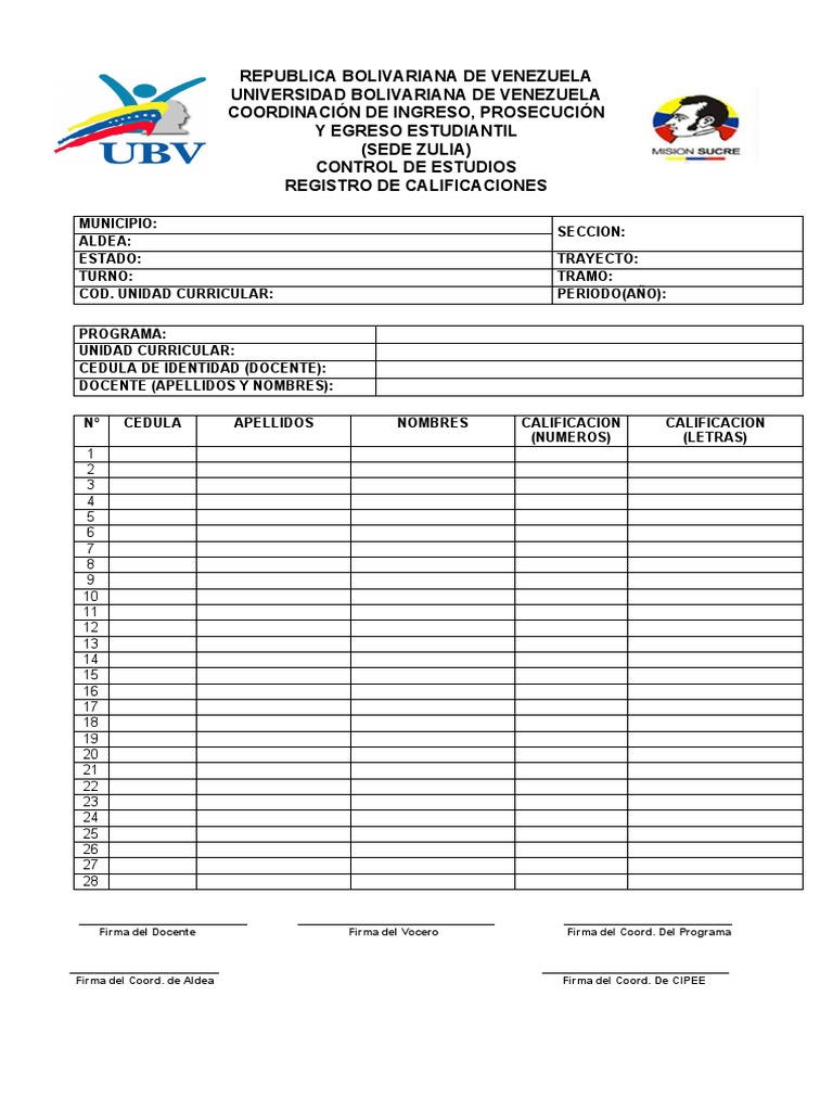 Planilla de Notas Ubv | PDF