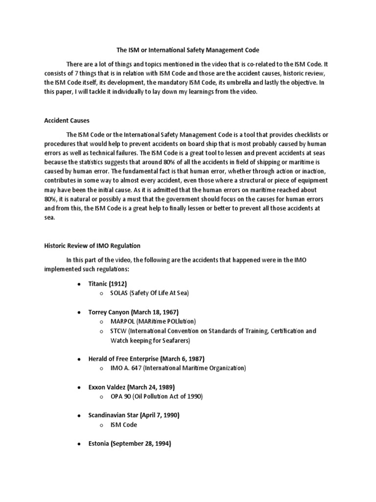 The ISM or International Safety Management Code | PDF | Safety | Ships