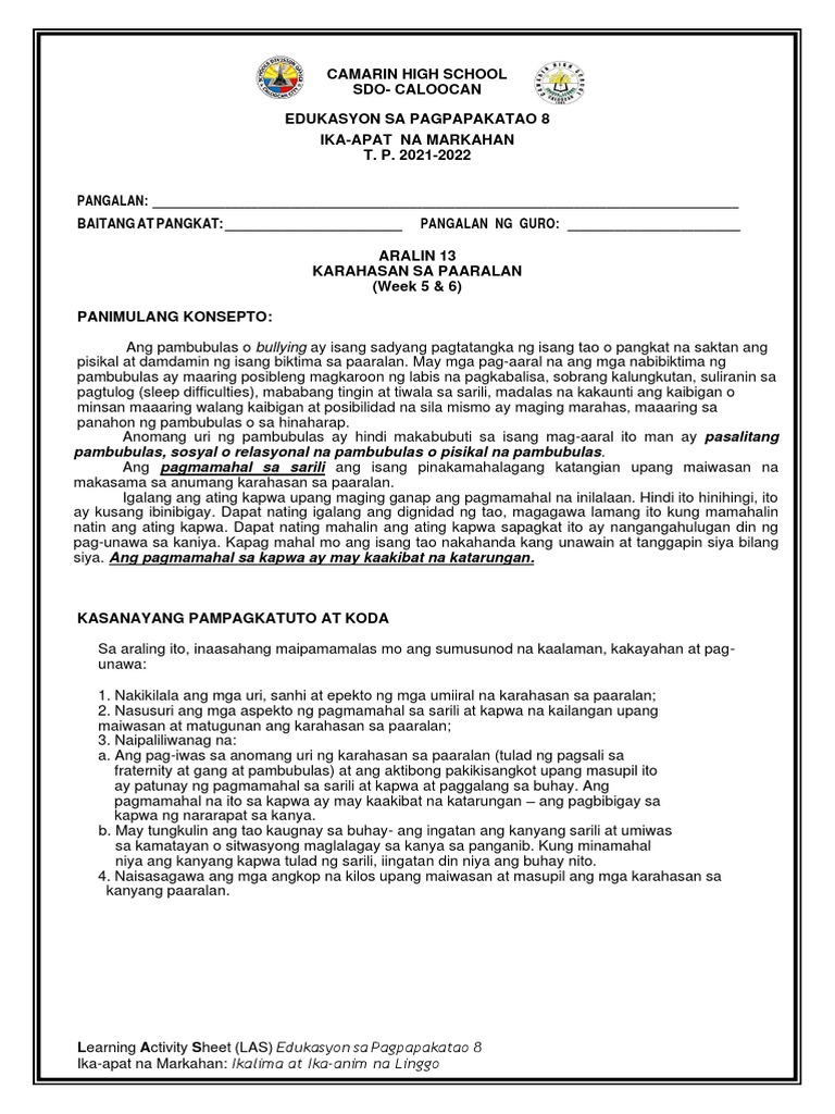 ESP8 LAS Q4 Aralin-13 Wk.-5-6 | PDF