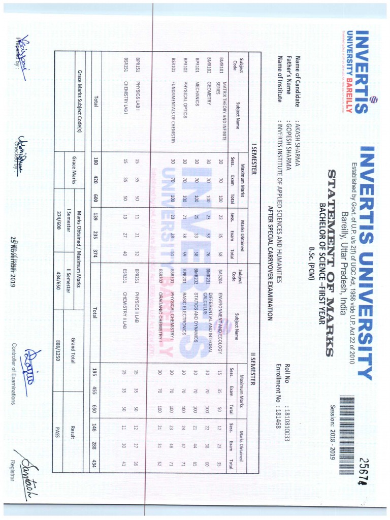 262 Sample Marksheet | PDF
