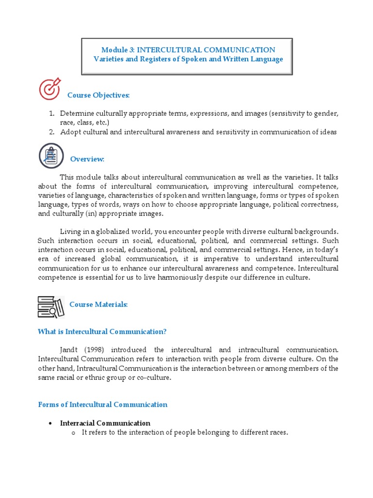 Intercultural Communication Module Overview | PDF | Cross Cultural ...