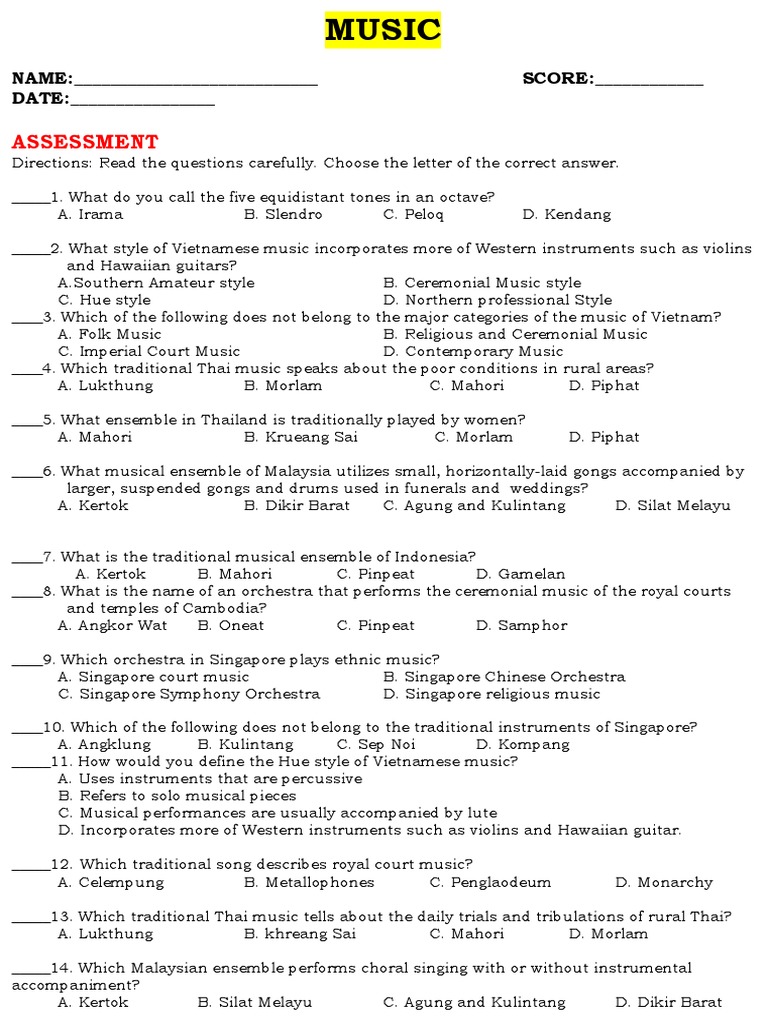 Assessment Music | PDF | Musical Instruments | Sound