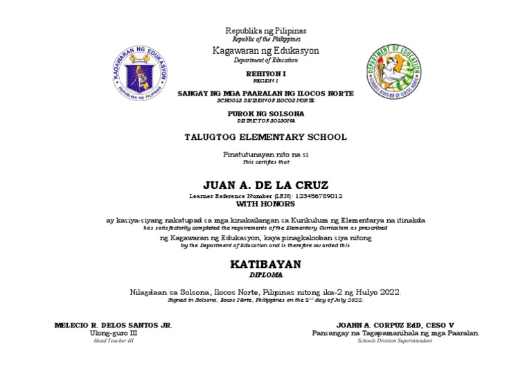DepEd Certificate 2020 Elementary 2 | PDF