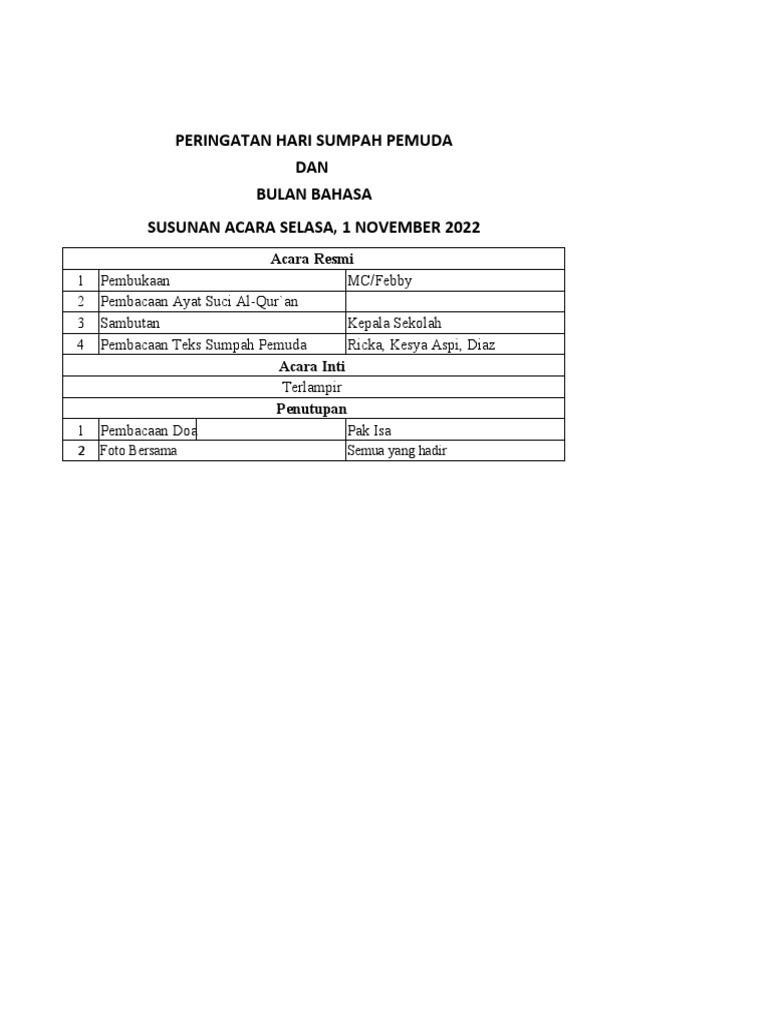 Susunan Acara Bulan Bahasa | PDF