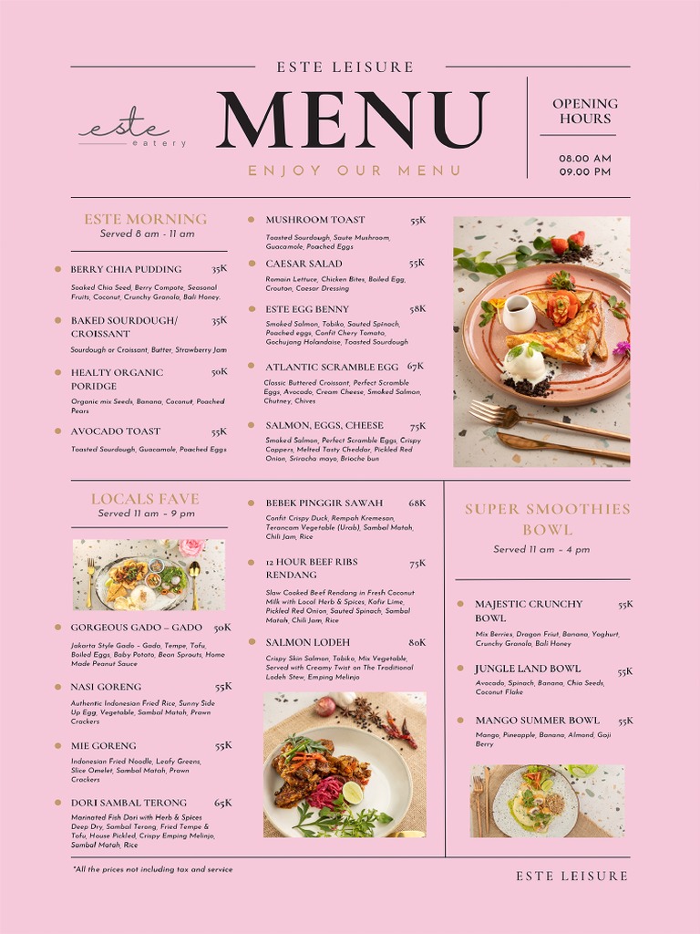 Menu Este Leisure | PDF