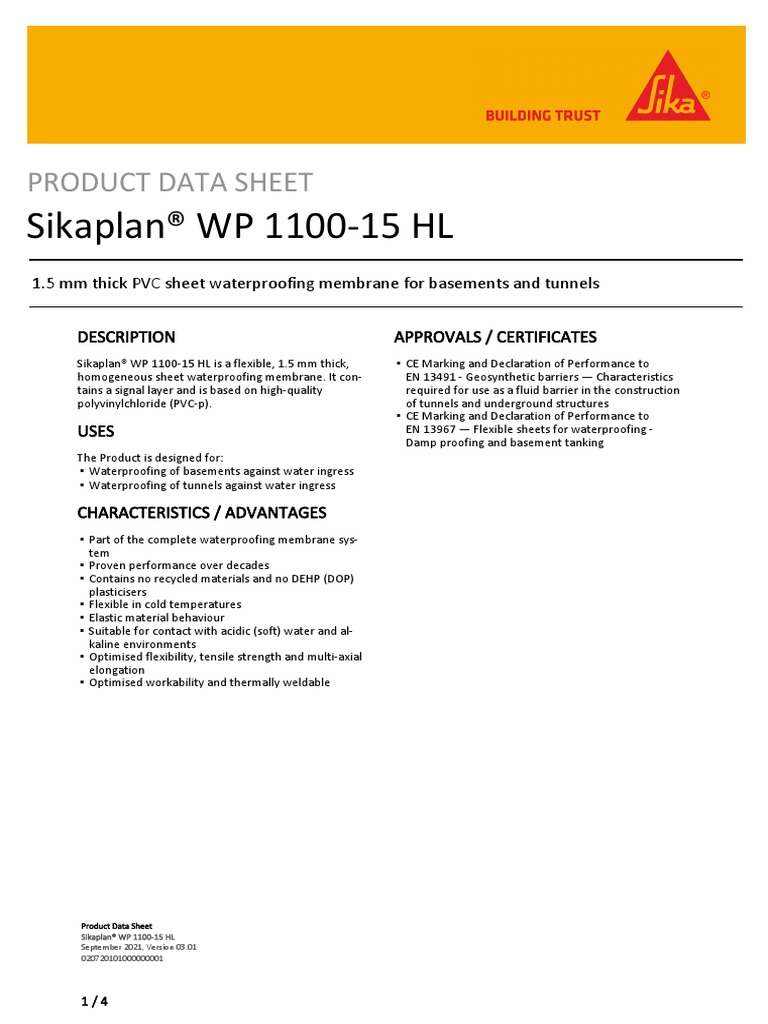 Sikaplan WP 1100-15hl | Download Free PDF | Building Engineering | Materials