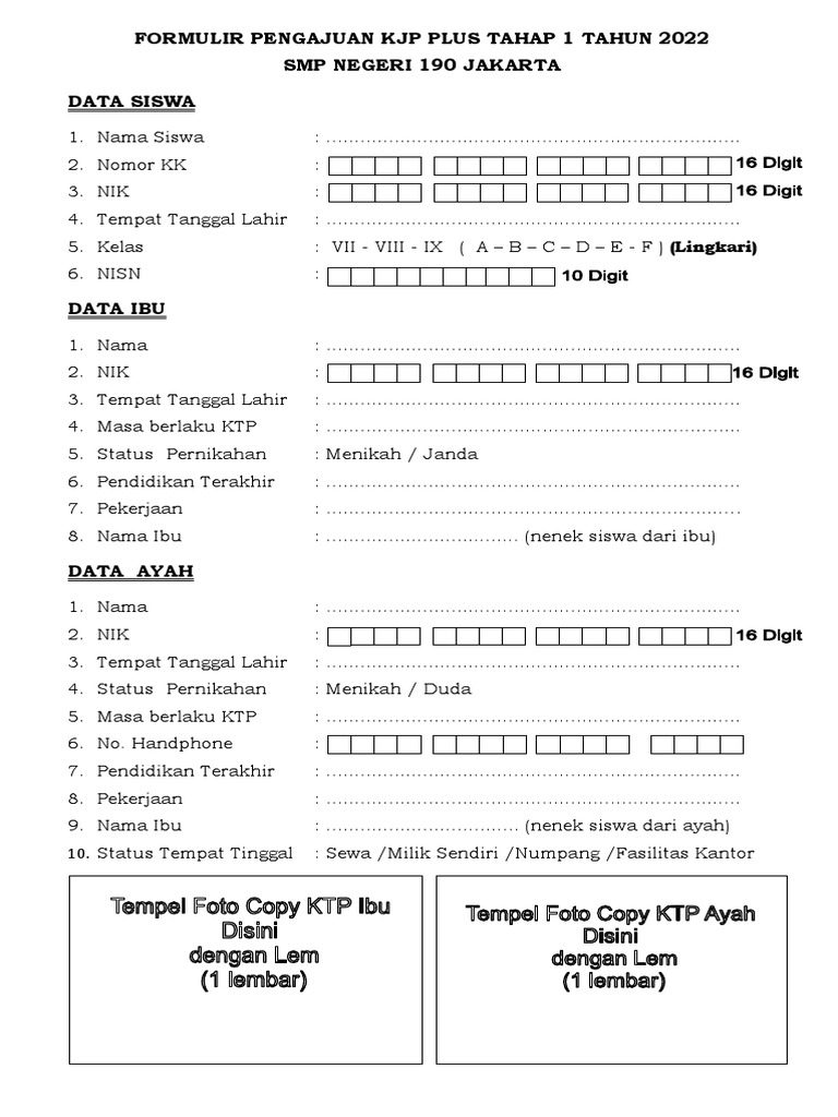 Berkas Pengajuan KJP Tahap 1 Tahun 2022 | PDF