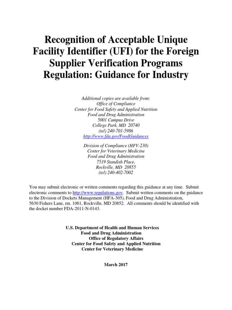 Recognition of Acceptable Unique Facility Identifier (UFI) | PDF