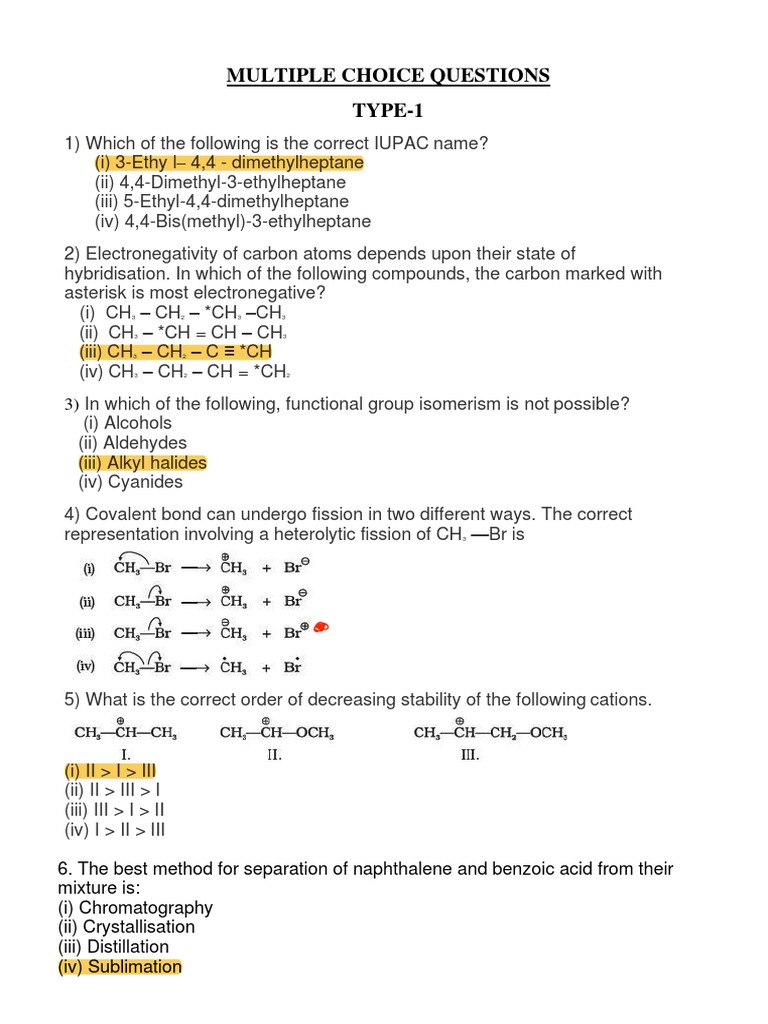 Organic Chemistry MCQs and Assertions | PDF | Distillation | Liquids