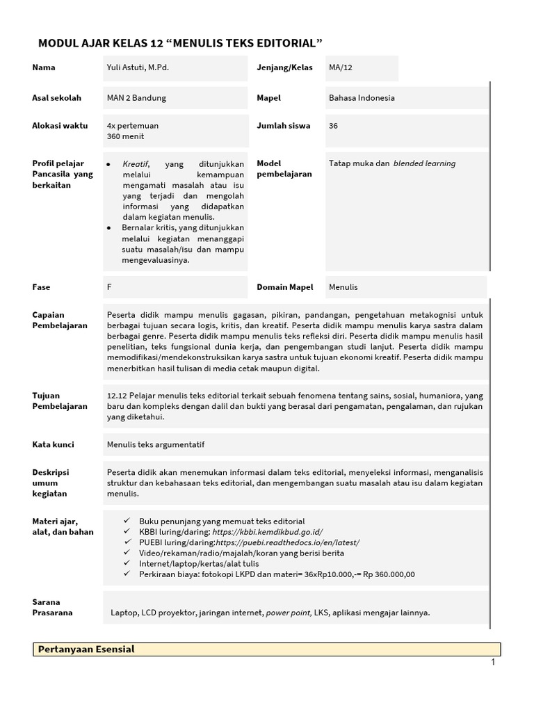Modul Teks Editorial Kurmer | PDF