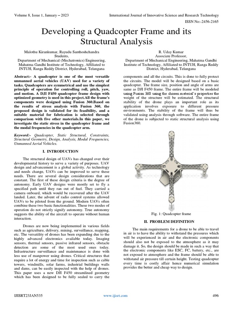 Developing A Quadcopter Frame and Its Structural Analysis | PDF | Unmanned Aerial Vehicle ...