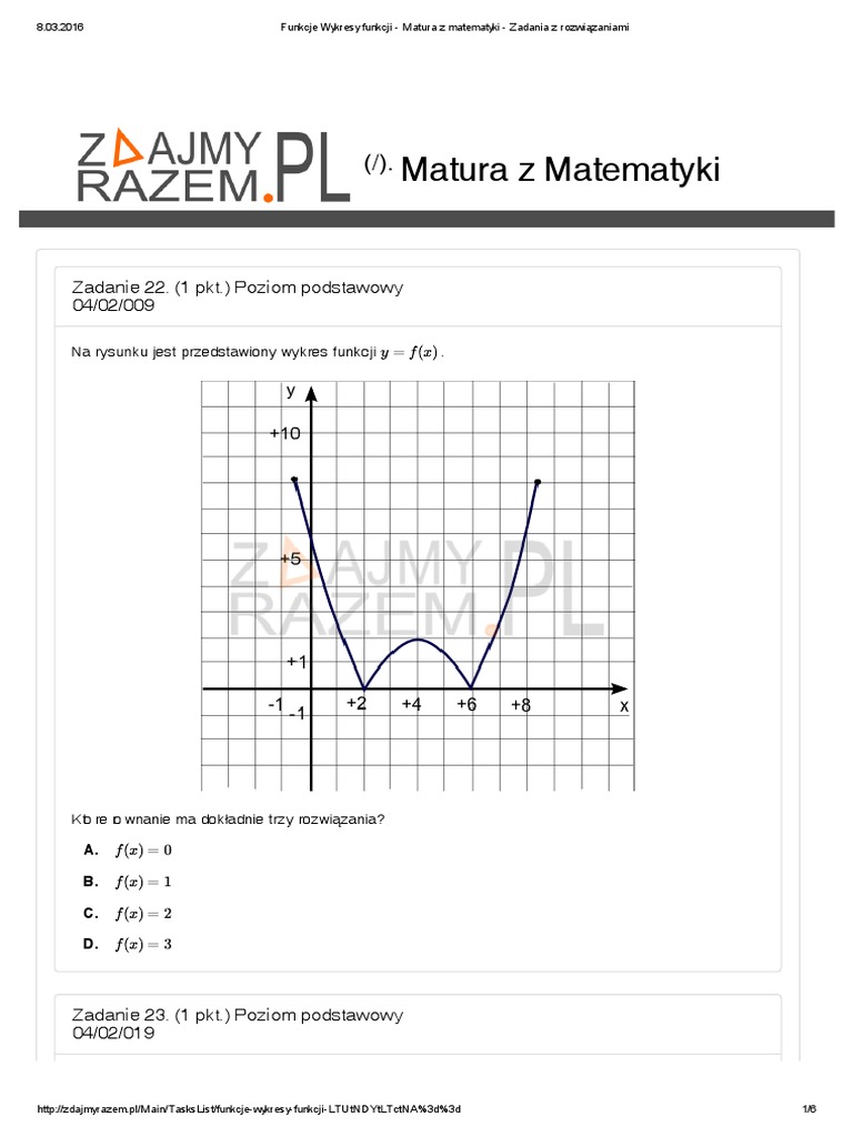 Funkcje Wykresy Funkcji - Matura Z Matematyki - Zadania Z RozwiÄ ...