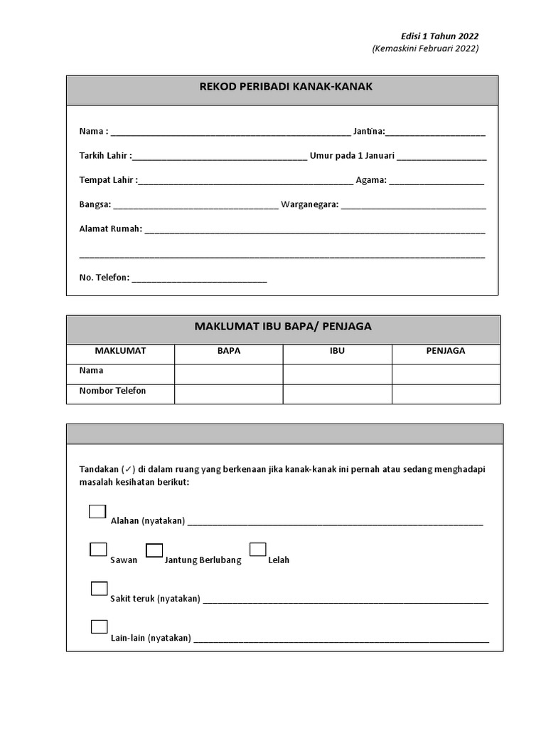 Rekod Kesihatan Kanak Kanak Genius Negara | PDF