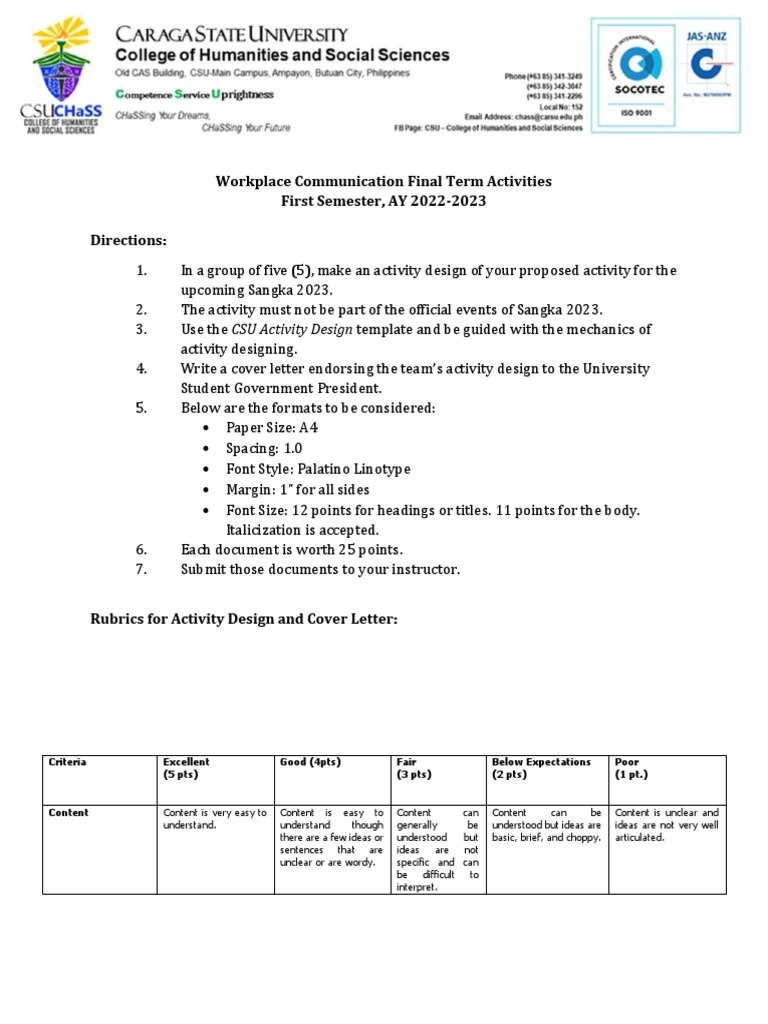 Communication Letter and Activity Design Activity | PDF | Grammar ...