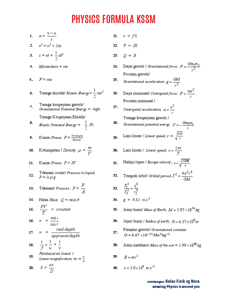Formula Fizik | PDF | Kinetic Energy | Physical Phenomena