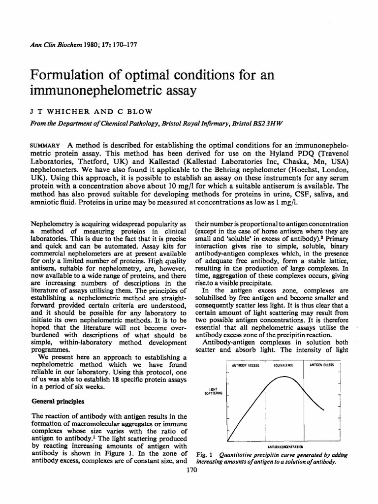 M2 Formulation of Optimal Conditions For An Immunonephelometric Assay ...