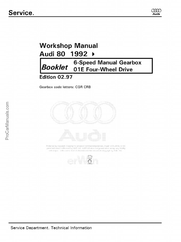 Audi 6 SPD Manual Gearbox 01e 4wd Workshop 0297 00054648920 | PDF