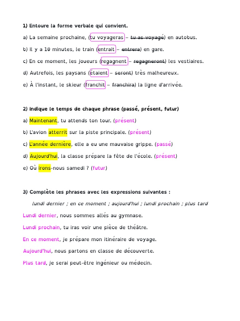 Corrige Bilan de Conjugaison 1 | PDF | Verbe | Linguistique