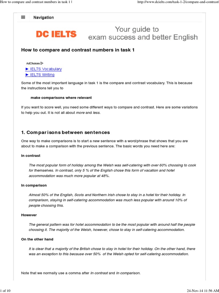 How To Compare and Contrast Numbers in Task 1 | PDF | International ...