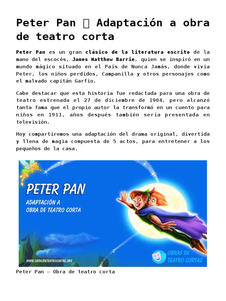 Peter Pan Adaptación Obra Corta | PDF | Peter Pan