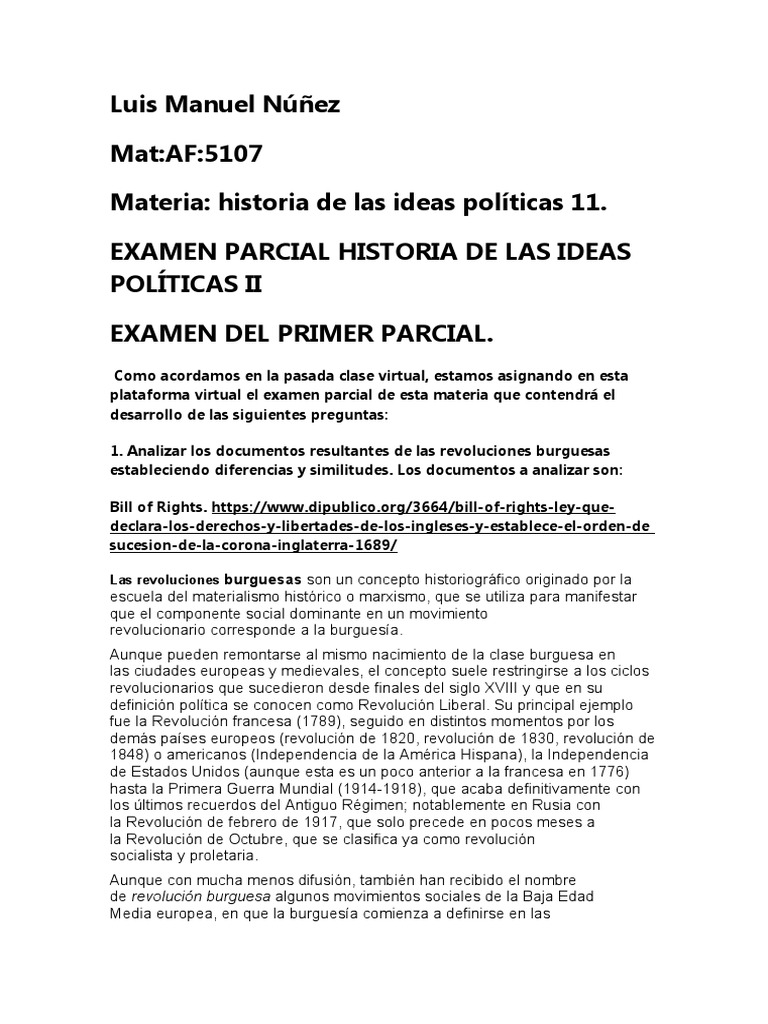 Examen 1er Parcial Hist Ideas Politicas 2 | PDF | Ciencias Políticas | Justicia