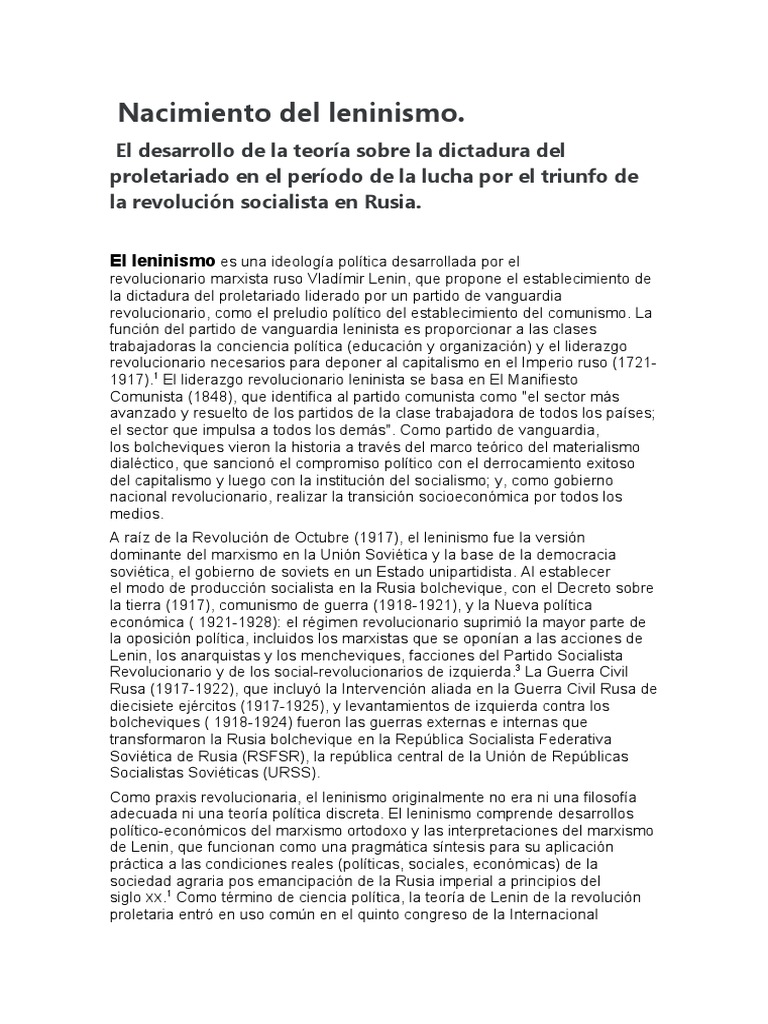 Nacimiento Del Leninismo | PDF | leninismo | Comunismo