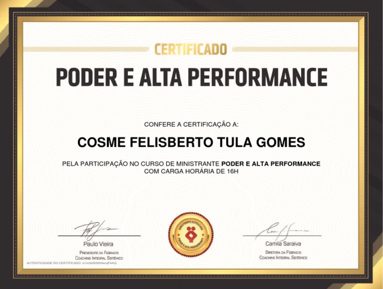 Certificado - PODER E ALTA PERFORMANCE | PDF