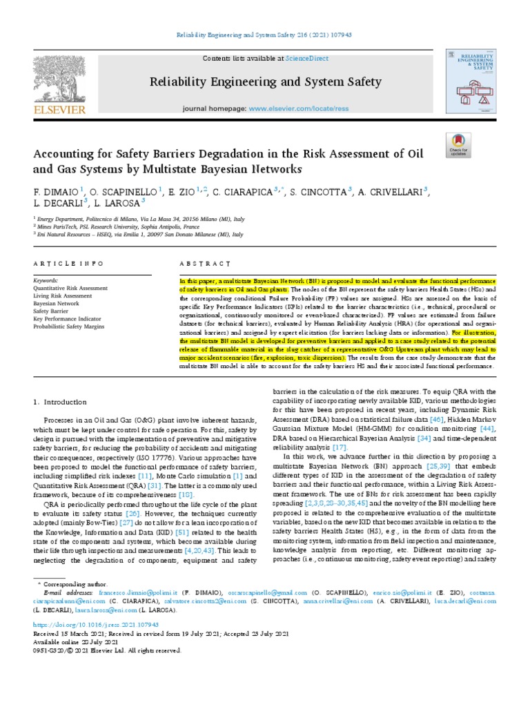 Accounting For Safety Barriers Degradation in The Risk Assessment of ...