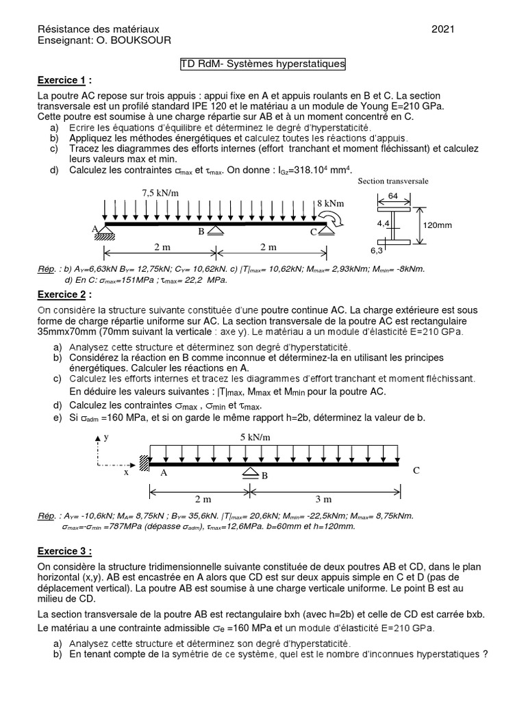 TD Chap8 Systemes Hyperstatiques 2021 ESTC GMP | PDF | Résistance des matériaux | Flexion (matériau)