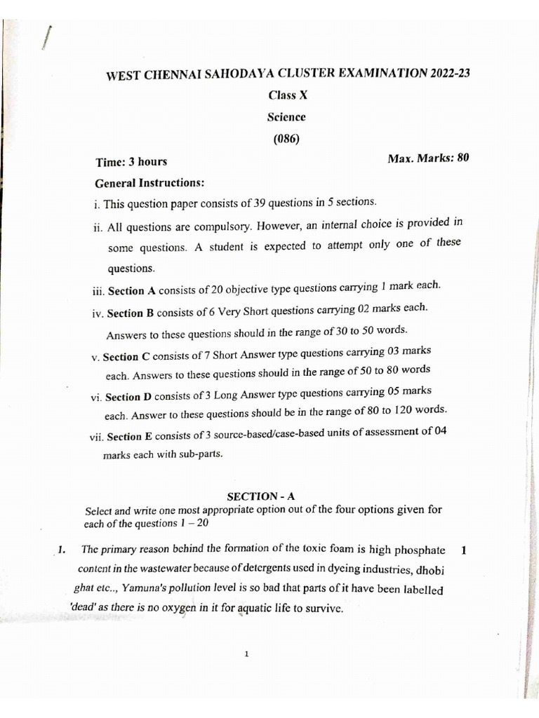 West Sahodaya Science Cluster 2022-2023 | PDF